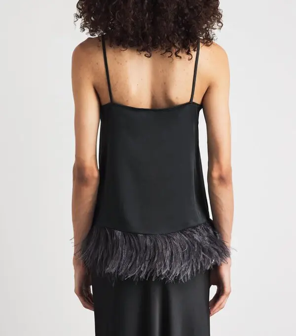 Fabiana Filippi Satin Ostrich Feather-trim Blouse