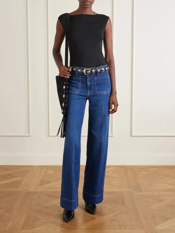 FRAME Le Slice Slim Palazzo Long High-rise Wide-leg Jeans