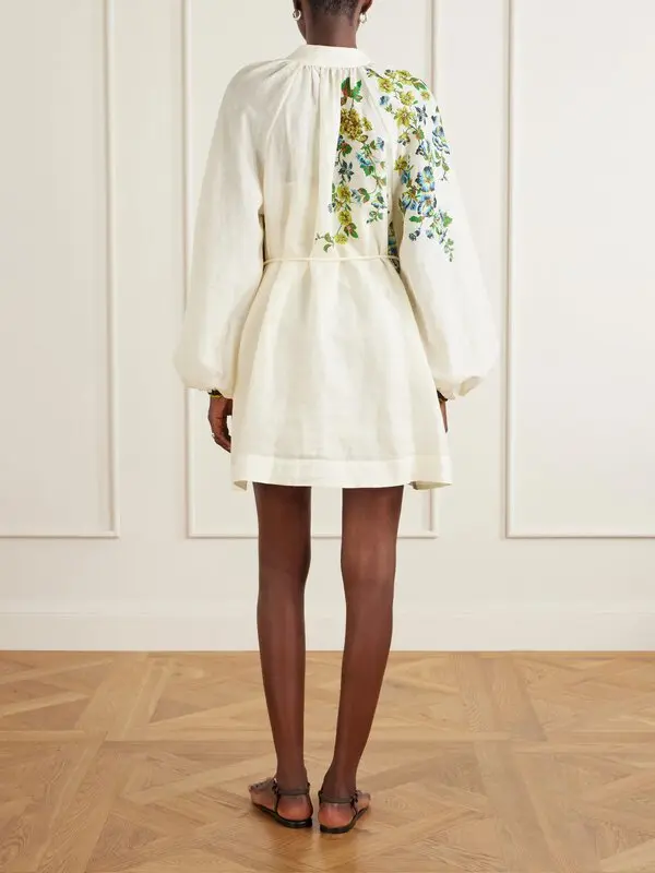 ALEMAIS Phyllis Flower-print Ramie Mini Dress