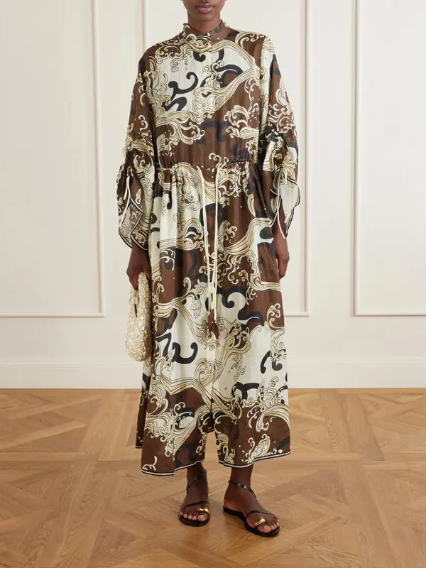 ALEMAIS Otis Printed Ramie Midi Dress