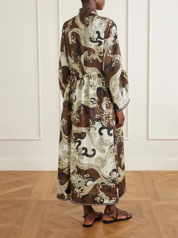 ALEMAIS Otis Printed Ramie Midi Dress