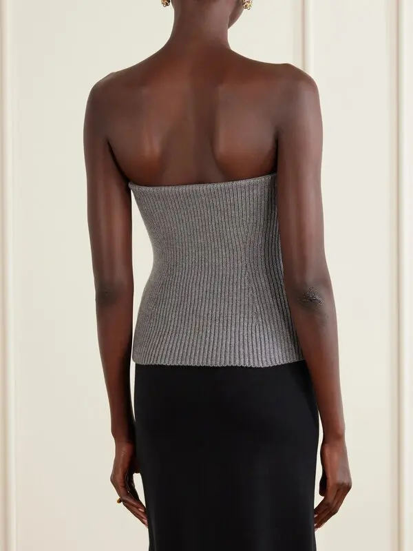 JIL SANDER Strapless Ribbed Wool-blend Bustier Top