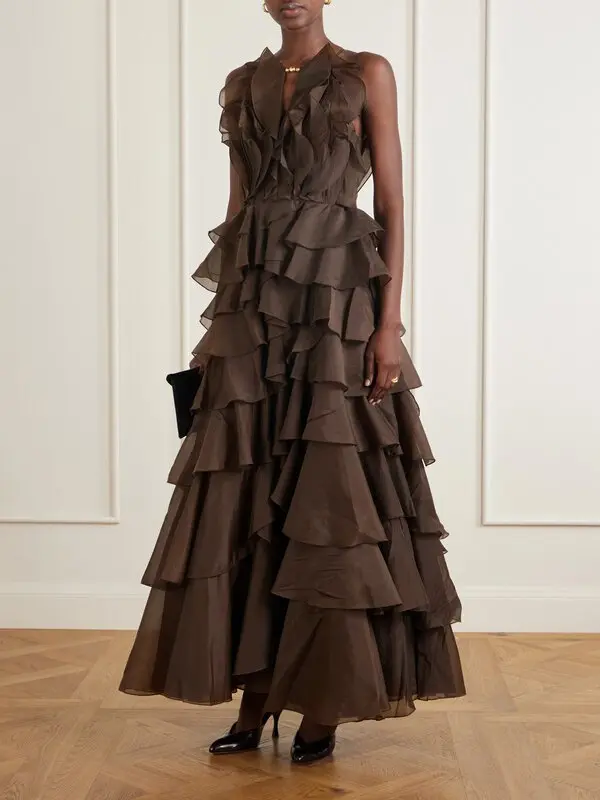 Aje Cleo Ruffled Organza Gown
