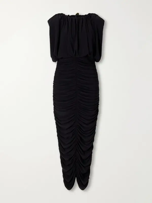 Aje Lunaria Gathered Belted Jersey Midi Dress