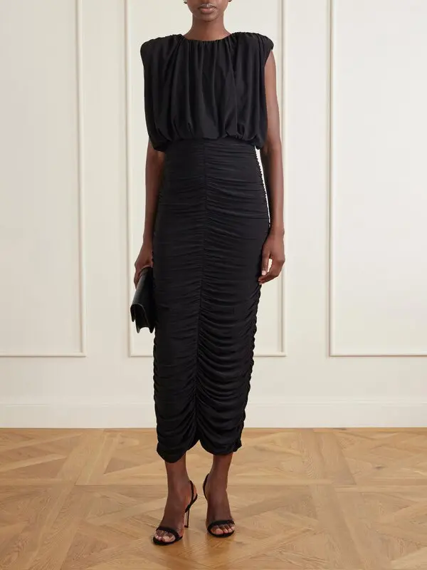 Aje Lunaria Gathered Belted Jersey Midi Dress