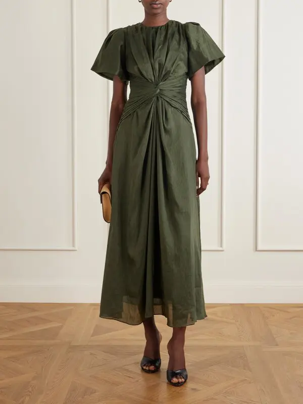 Aje Movement Gathered Lyocell And Linen-blend Midi Dress