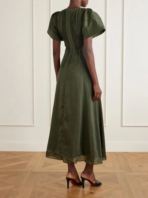 Aje Movement Gathered Lyocell And Linen-blend Midi Dress