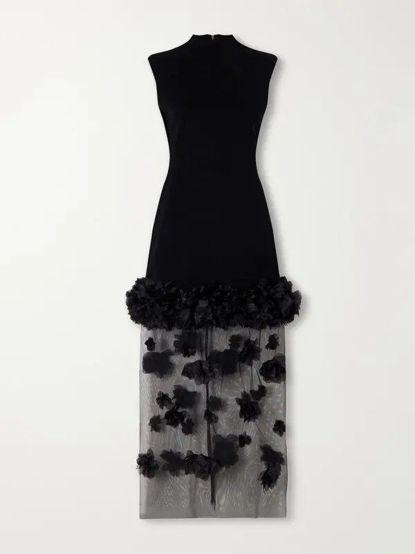 Aje Fleura Floral-trimmed Knit Midi Dress