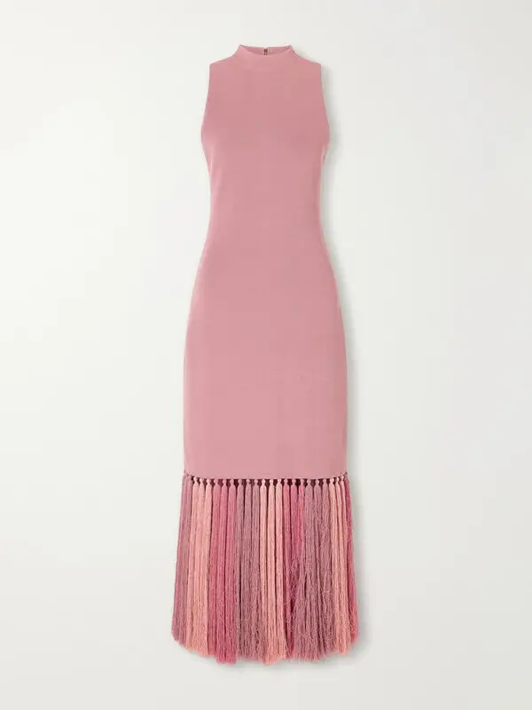Aje Sofyr Fringe-trimmed Knit Midi Dress - Pink