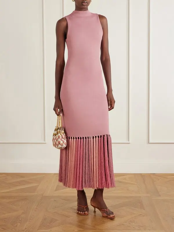 Aje Sofyr Fringe-trimmed Knit Midi Dress