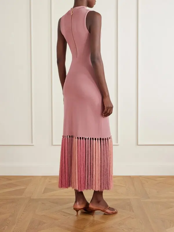 Aje Sofyr Fringe-trimmed Knit Midi Dress
