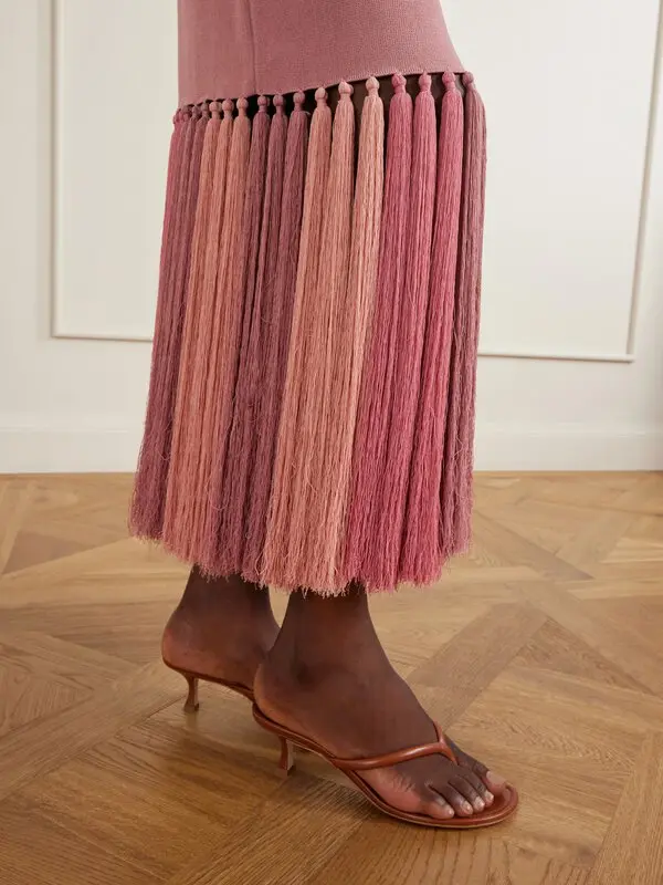 Aje Sofyr Fringe-trimmed Knit Midi Dress