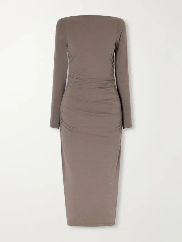 JAMES PERSE Ruched Gathered Cotton-blend Midi Dress