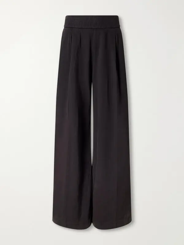 JAMES PERSE Ribbed Waist Cotton And Cashmere-blend Wide-leg Pants - Black