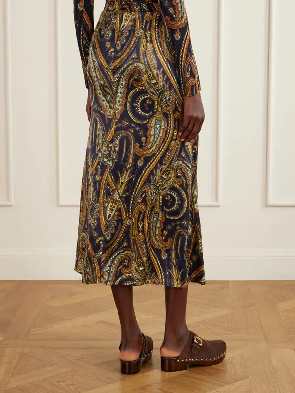 Etro Paisley-print Satin Midi Skirt