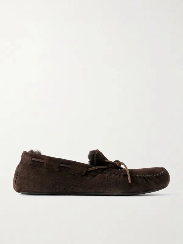 THE ROW Lucca Bow-detailed Shearling-lined Suede Loafers