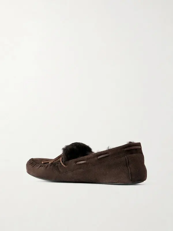 THE ROW Lucca Bow-detailed Shearling-lined Suede Loafers