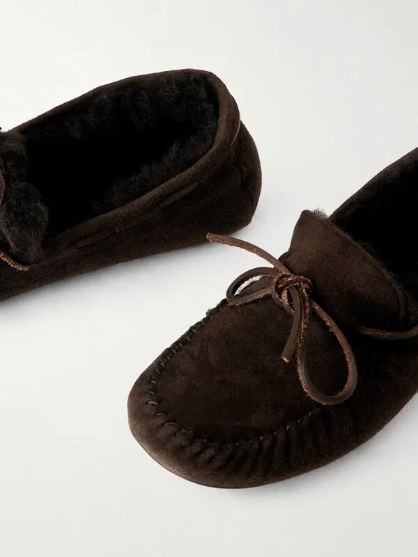 THE ROW Lucca Bow-detailed Shearling-lined Suede Loafers