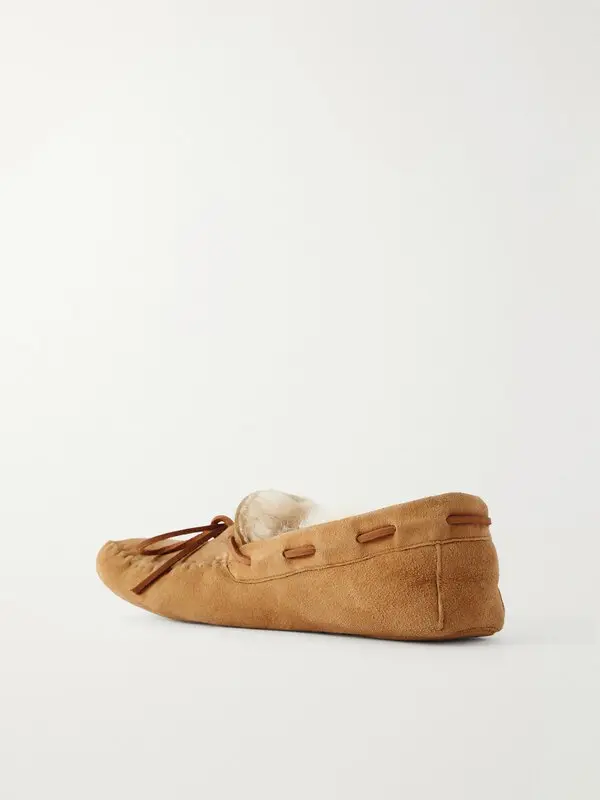 THE ROW Lucca Bow-detailed Shearling-lined Suede Loafers