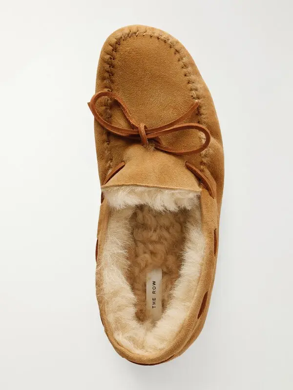 THE ROW Lucca Bow-detailed Shearling-lined Suede Loafers