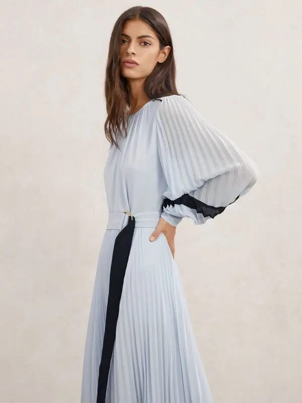 REISS Colour Block Pleated Midi Dress