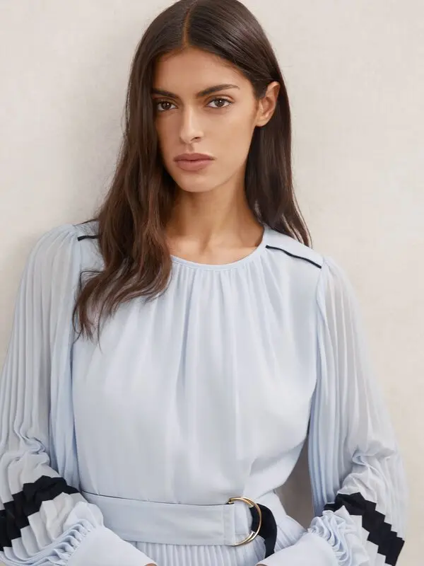 REISS Colour Block Pleated Midi Dress