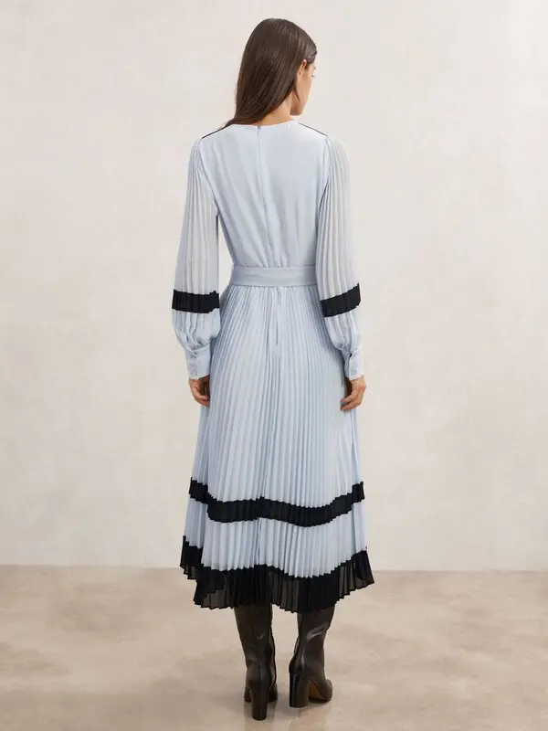 REISS Colour Block Pleated Midi Dress