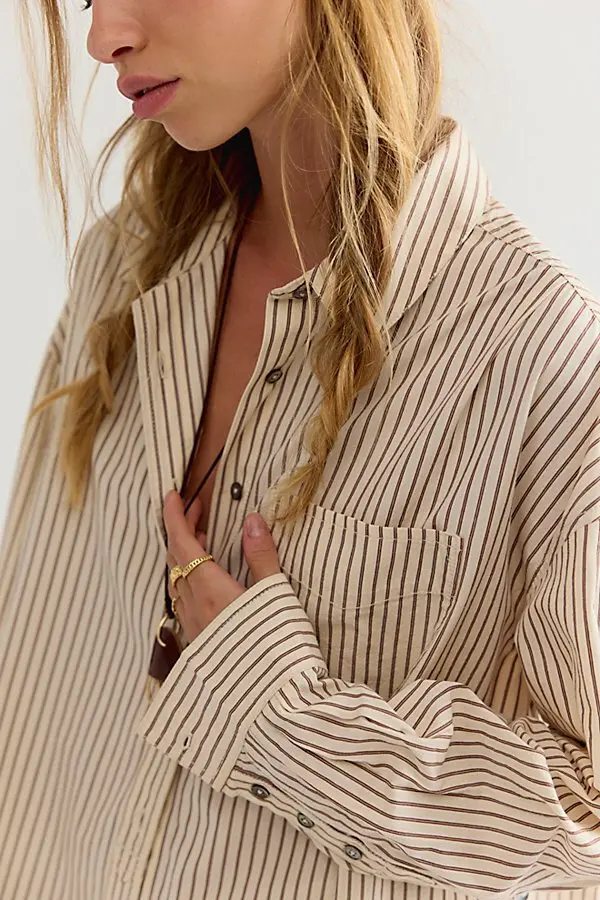 We The Free Lexi Striped Cotton Oversized Shirt - Tea Combo