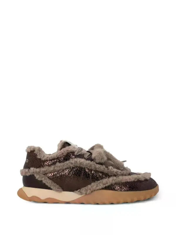 Pinko Cracked-effect Shearling Trim Sneakers