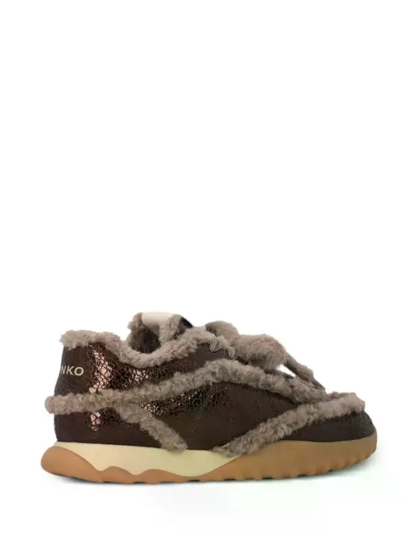 Pinko Cracked-effect Shearling Trim Sneakers