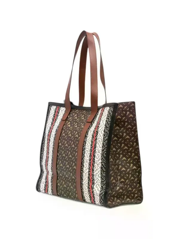 Burberry 2018-2023 Tb Monogram E Canvas Stripe Book Tote Bag