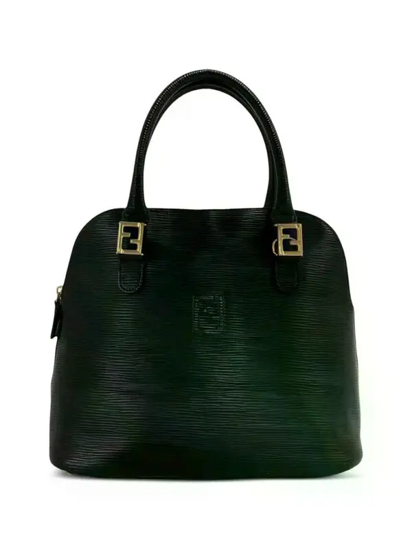 Fendi 1980-1990 Leather Handbag With Gold Tone Ff Detail - Black