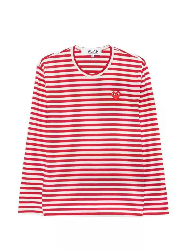 Play Comme Des Garcon Striped Heart-patch T-shirt - Red