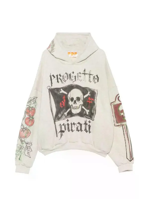 PDF Graphic-print Drawstring Hoodie - Grey