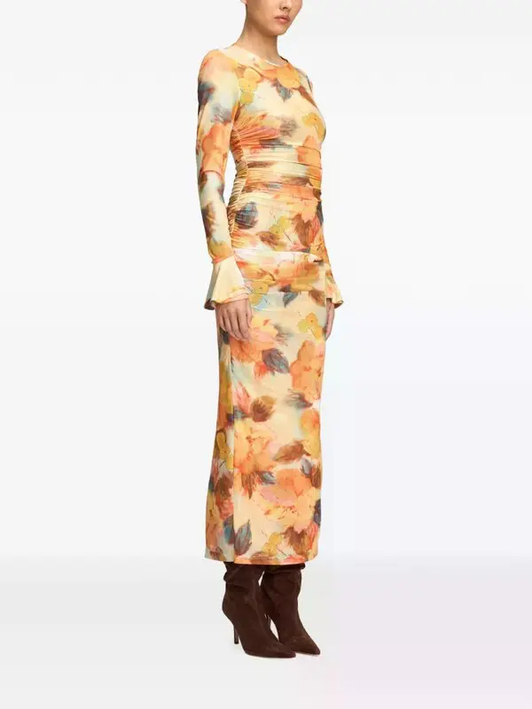 Cinq À Sept Floral-print Ruched Maxi Dress - Orange