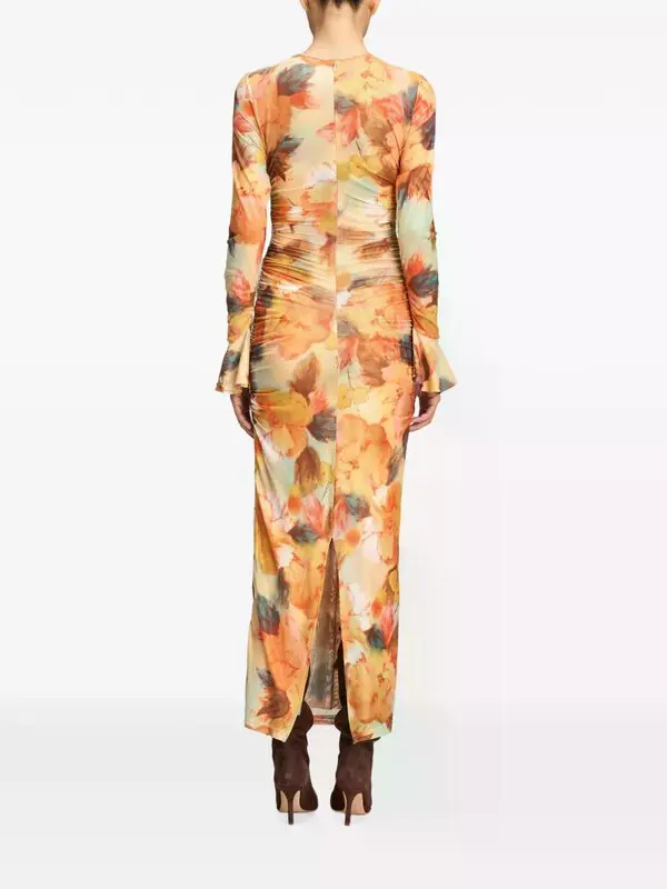 Cinq À Sept Floral-print Ruched Maxi Dress - Orange