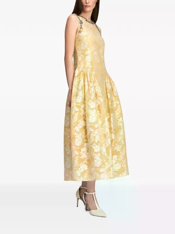 Cinq À Sept Florence Floral-jacquard Crystal-embellished Midi Dress - Yellow