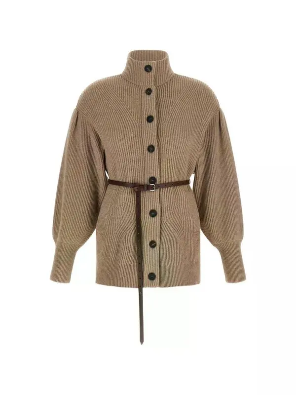 Brunello Cucinelli Belted Ribbed-knit Wool Cardigan - Neutrals