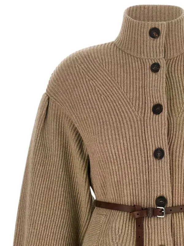 Brunello Cucinelli Belted Ribbed-knit Wool Cardigan
