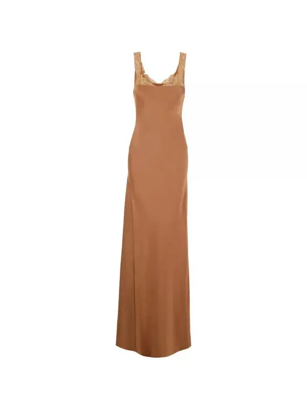 FORTE_FORTE Maxi Lace-trim Dress - Brown