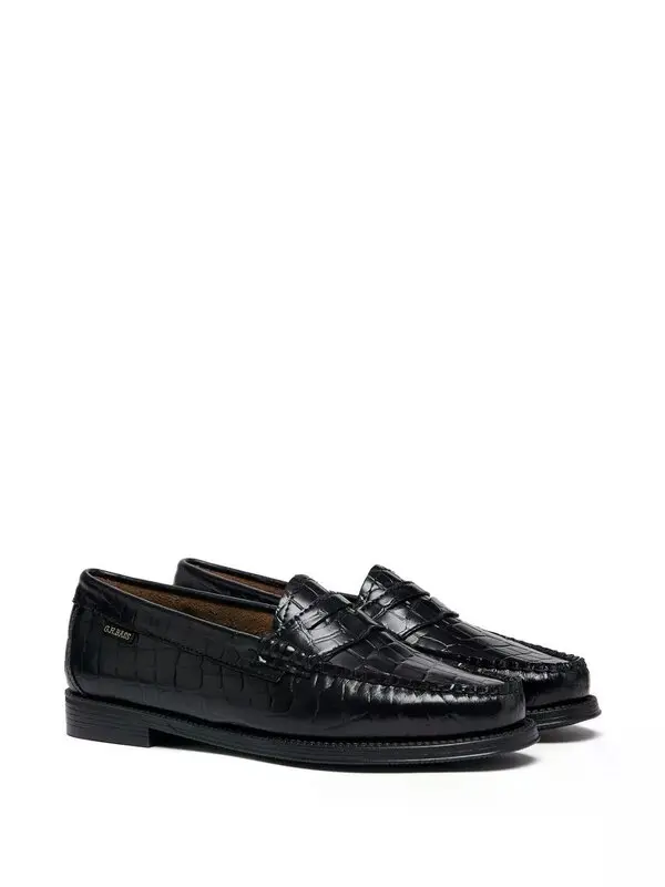 G.H.BASS Crocodile-effect Leather Loafers - Black