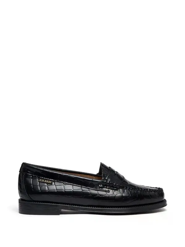 G.H.BASS Crocodile-effect Leather Loafers - Black