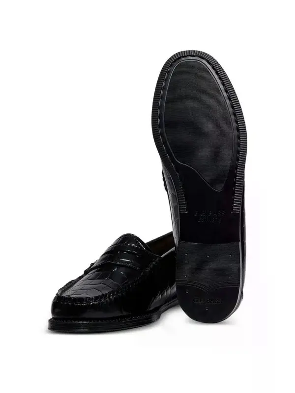 G.H.BASS Crocodile-effect Leather Loafers - Black