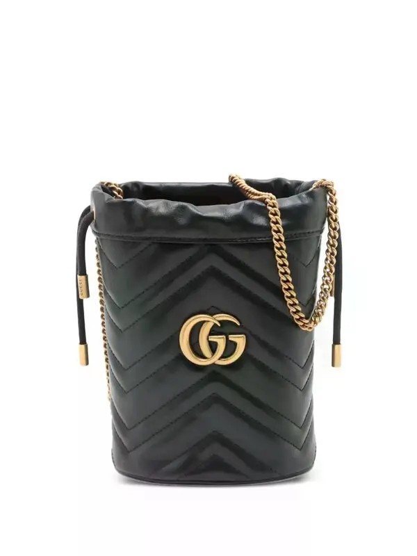 Gucci Small Gg Marmont Leather Matelassé Bucket Bag - Black