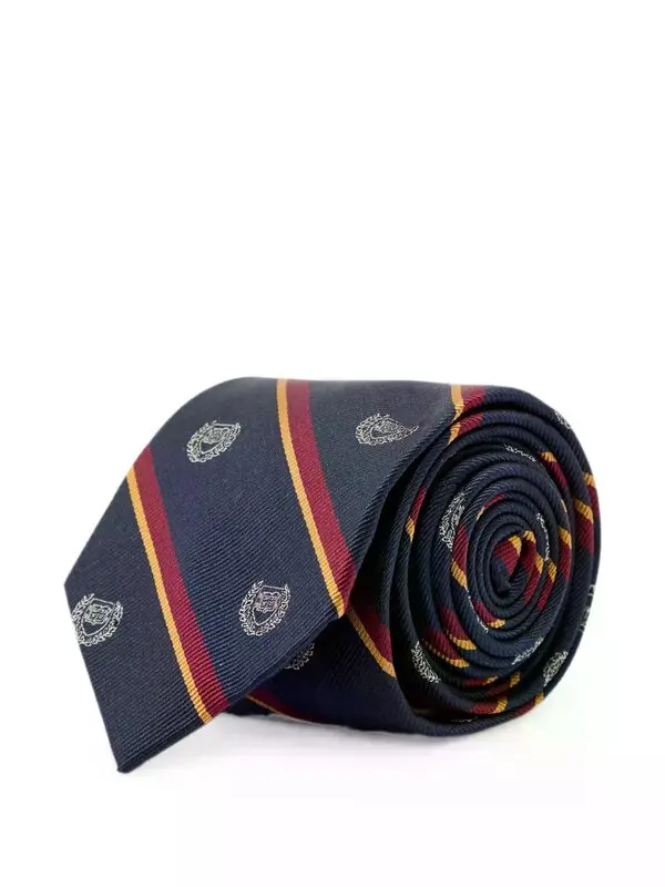 Gant Crest Embroidered Striped Neck Tie - Blue