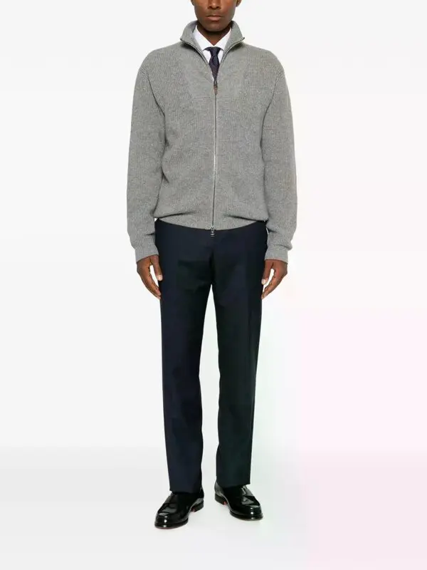 Canali Ribbed Zip-up Cardigan