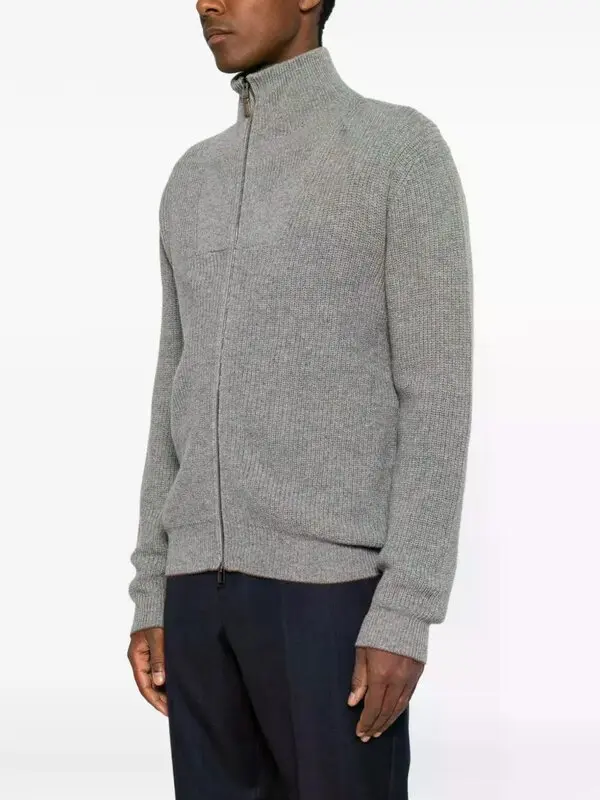 Canali Ribbed Zip-up Cardigan