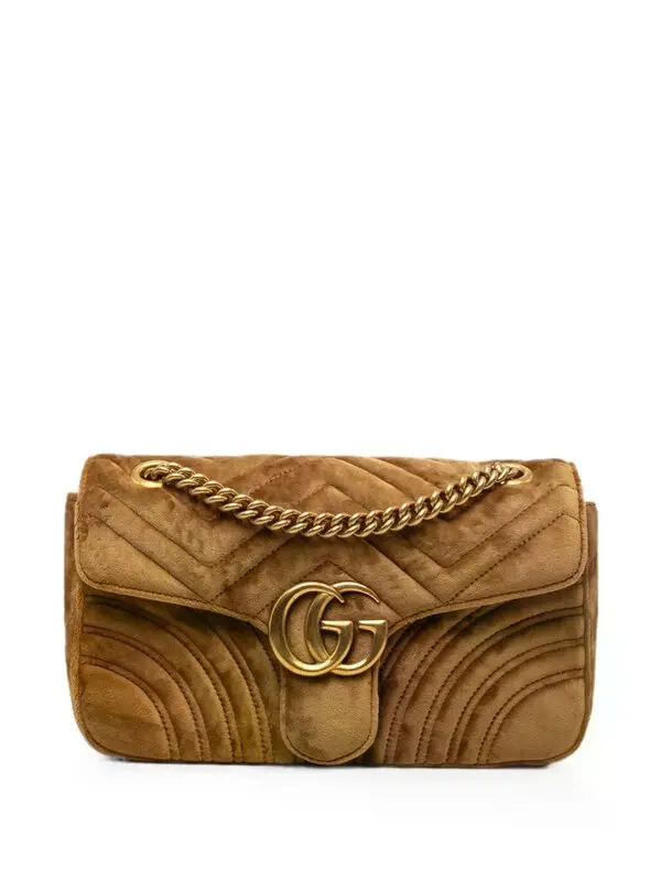 Gucci 2000-2015 Medium Gg Marmont Matelasse Velvet Shoulder Bag - Brown