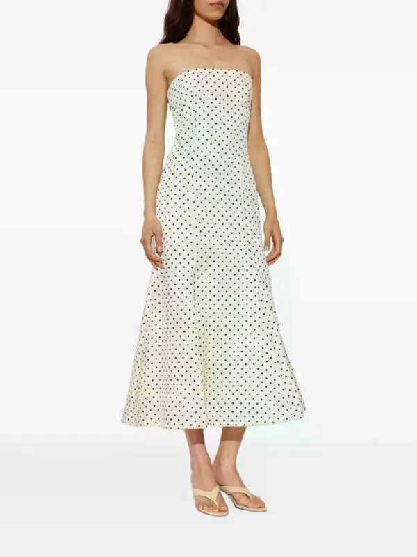 ROTATE BY BIRGER CHRISTENSEN Polka-dot Strapless Midi Dress