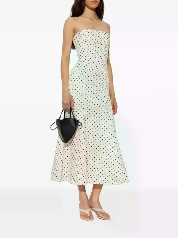 ROTATE BY BIRGER CHRISTENSEN Polka-dot Strapless Midi Dress